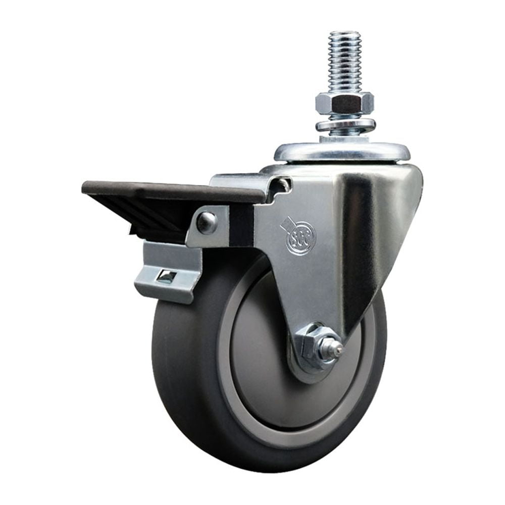 4 Inch Thermoplastic Rubber ½ Inch Threaded Stem Caster with Brake ...