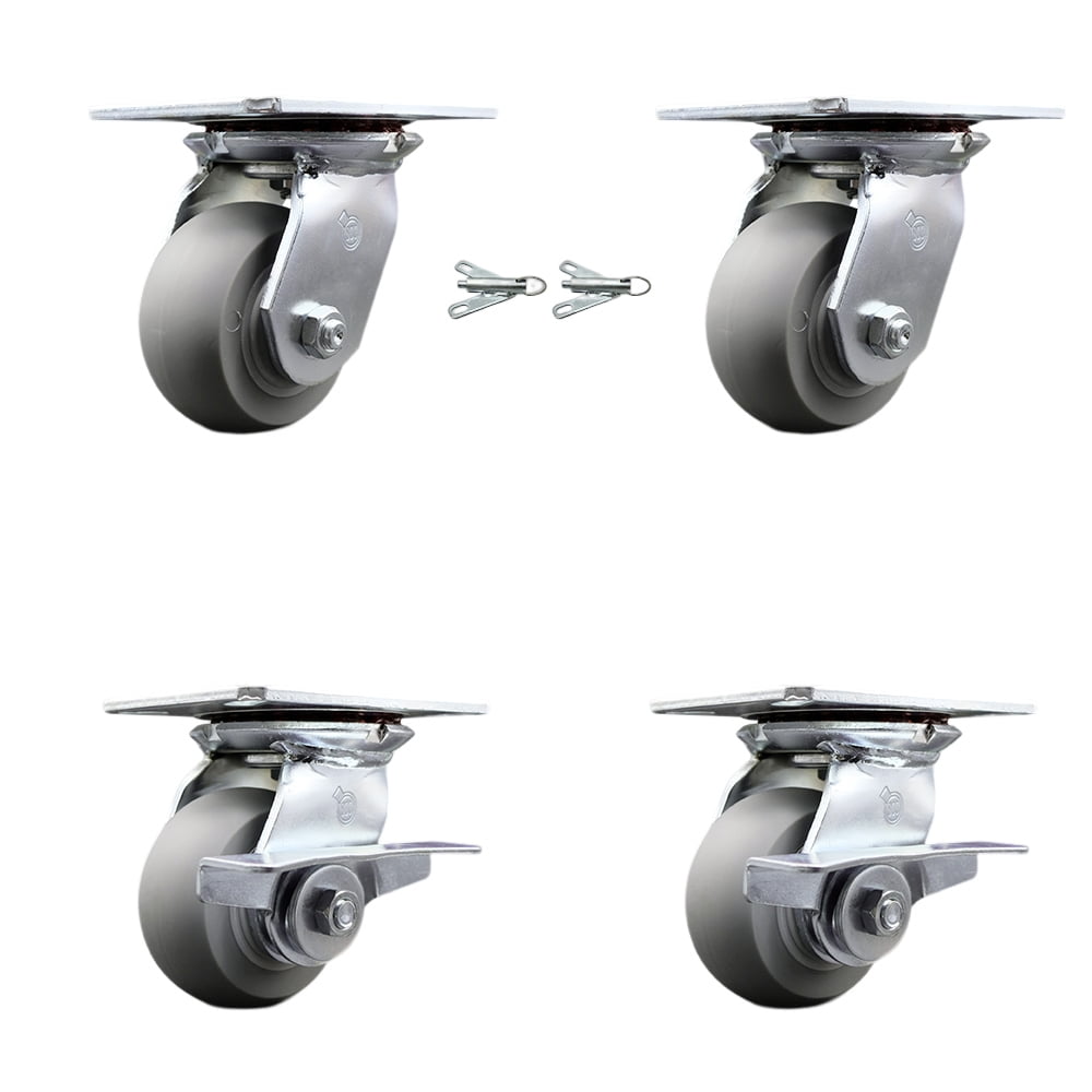 4 Inch Thermoplastic Rubber Swivel Caster Set 2 Swivel Locks 2 Brakes ...