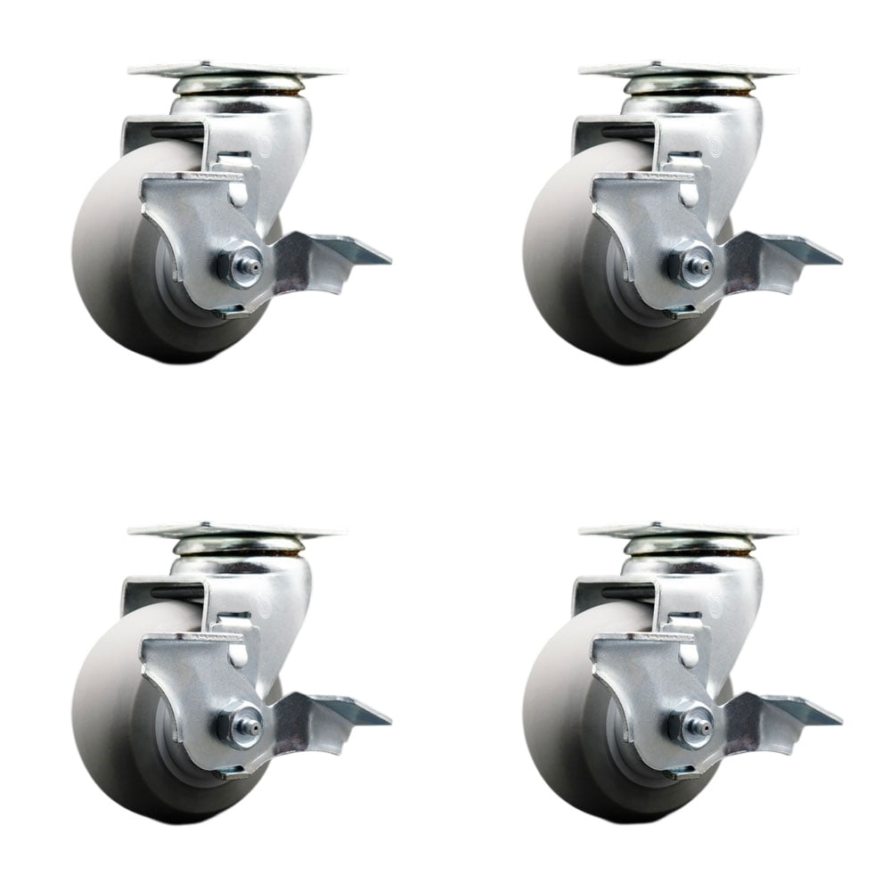 4 Inch Thermoplastic Rubber Swivel Caster Set with Roller Bearings and ...