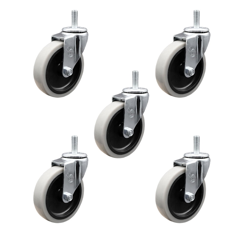 4 Inch Thermoplastic Rubber Wheel 5/16 Inch Threaded Stem Caster Set of ...