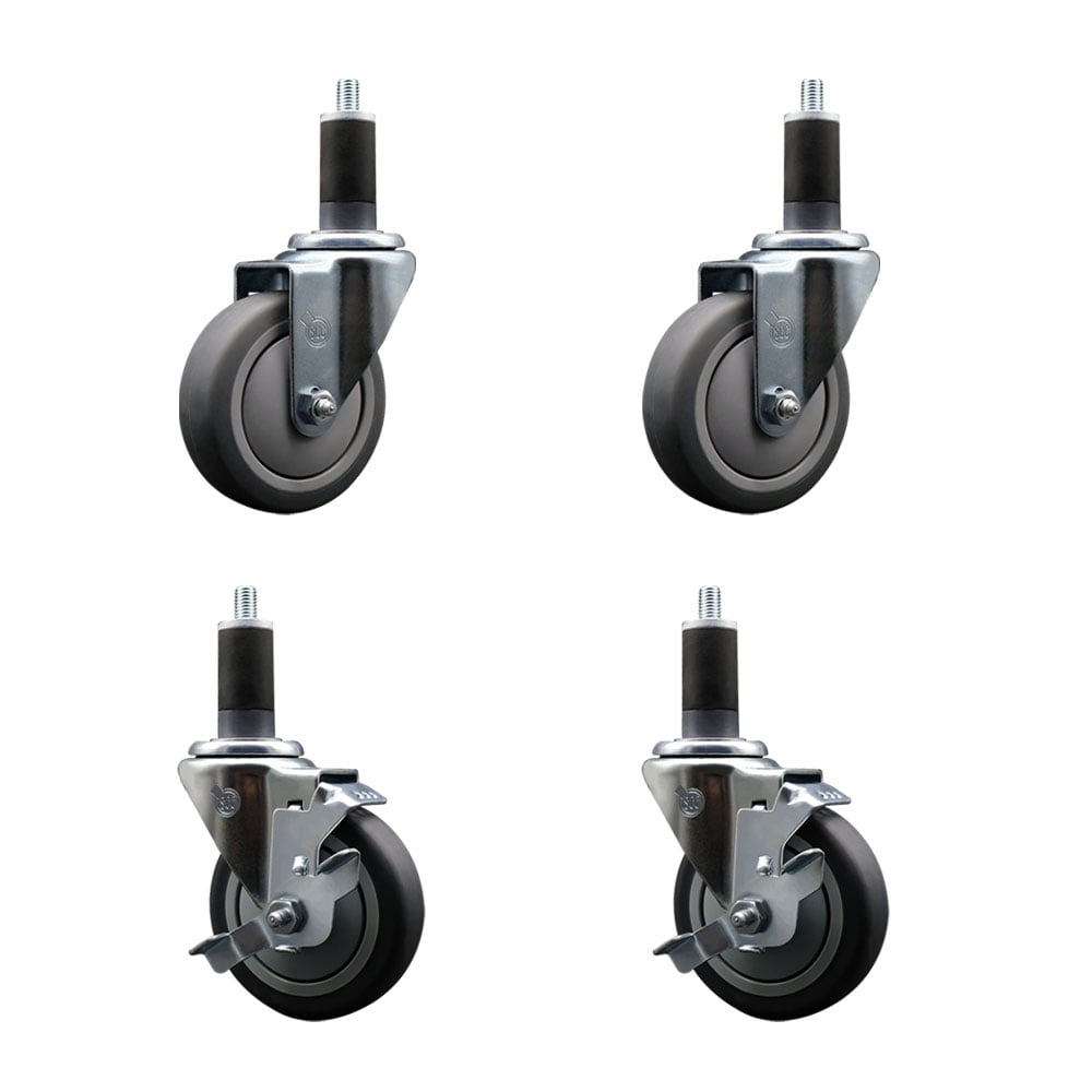 4 Inch Thermo Rubber Wheel Swivel 1-1/4 Inch Expanding Stem Caster Set ...