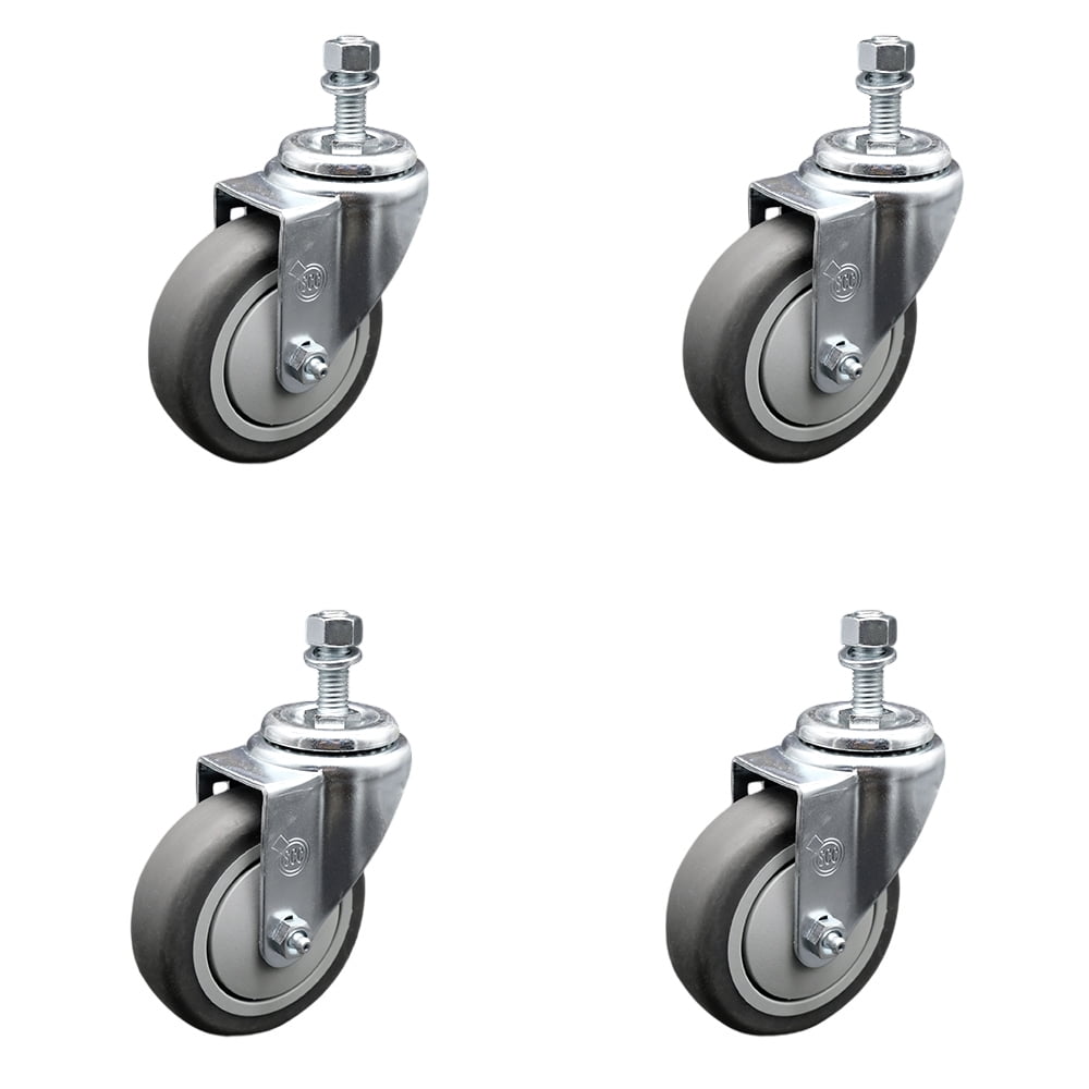 4 Inch Thermoplastic Rubber Wheel Swivel 12mm Threaded Stem Caster Set ...