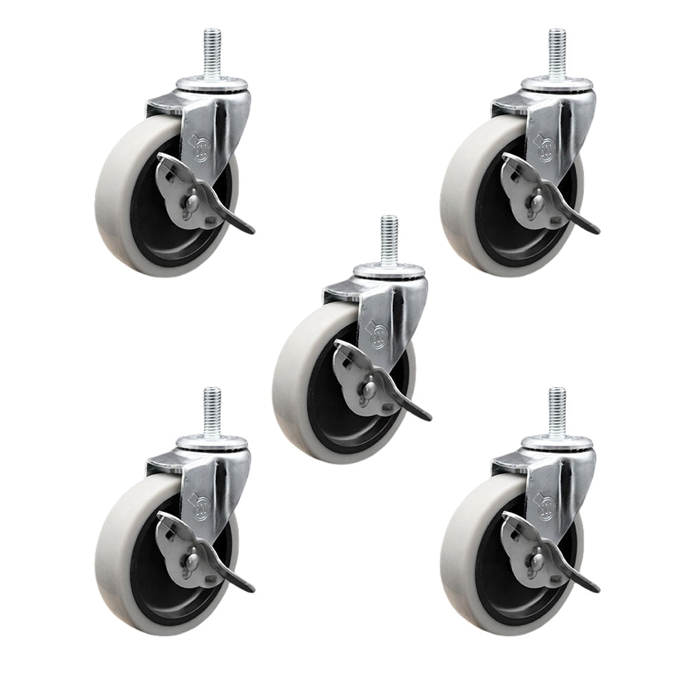 4 Inch Thermoplastic Wheel 1/2 Threaded Stem Caster Set with Brakes Set ...