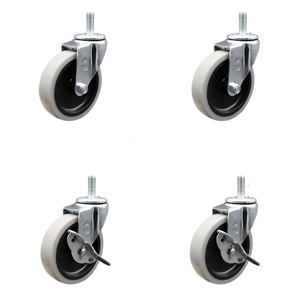 4 Inch Thermoplastic Wheel 12mm Threaded Stem Caster Set with 2 Brakes ...
