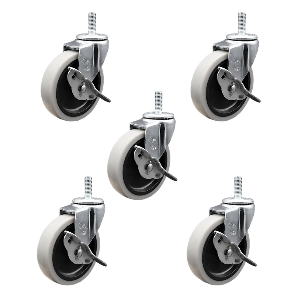 4 Inch Thermoplastic Wheel 12mm Threaded Stem Caster Set with Brakes ...
