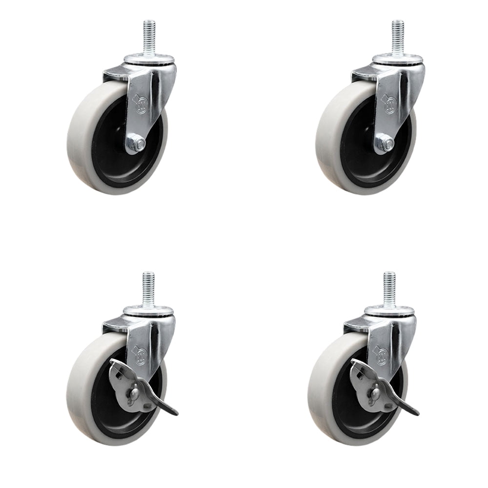 4 Inch Thermoplastic Wheel 3/8 Inch Threaded Stem Caster Set with 2 ...
