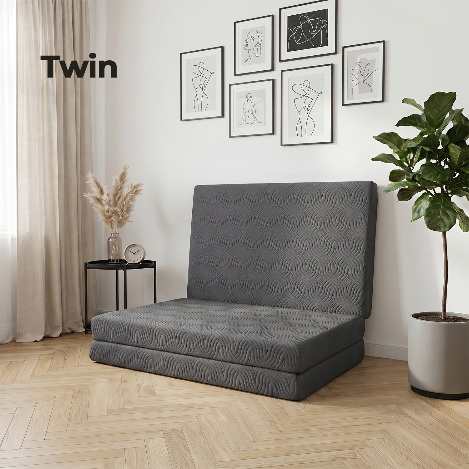 4 Inch Tri-Fold Foam Mattress, Portable Folding Bed Pad with Washable ...