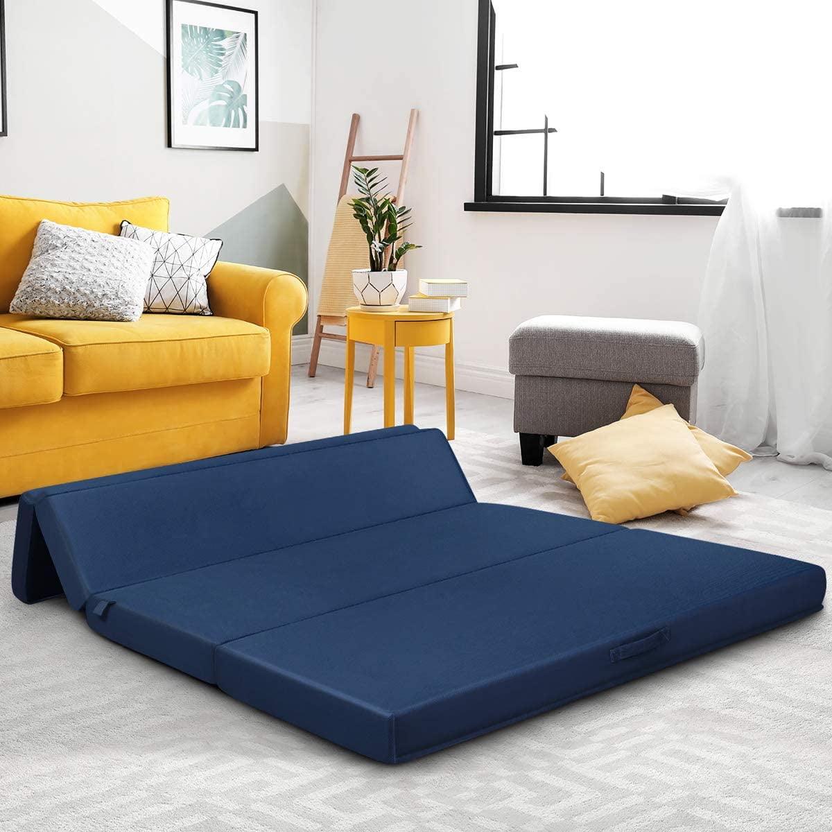 4-Inch Tri Folding Mattress Queen Size, Foam Mattress with Removable ...