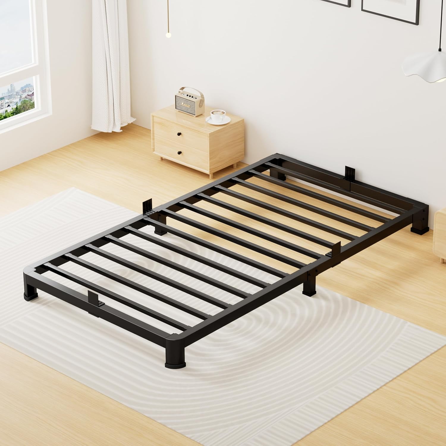 4 Inch Twin Bed Frame, Heavy Duty Metal Platform Bed Frame Low Profile ...