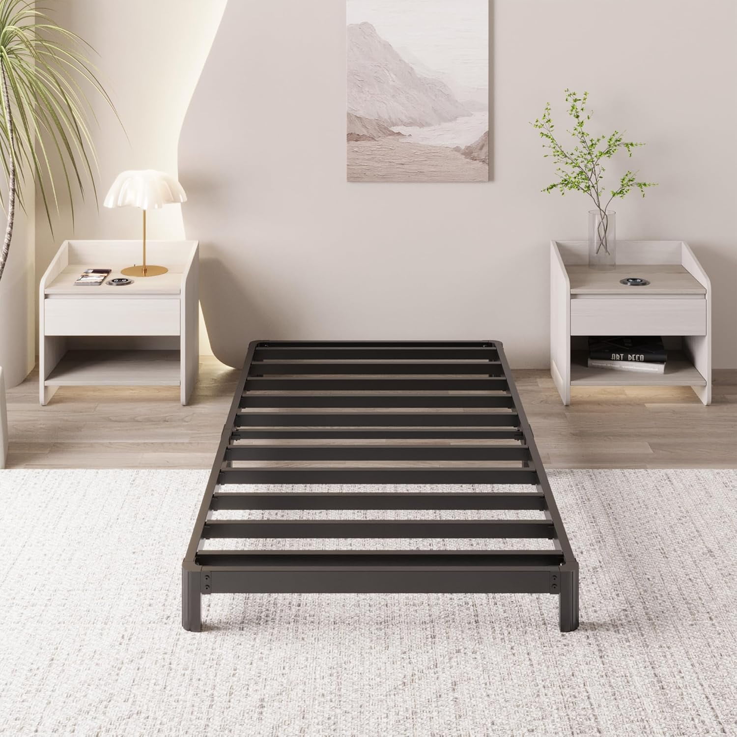 4 Inch Twin Bed Frame Low Profile No Box Spring Needed, Heavy Duty ...