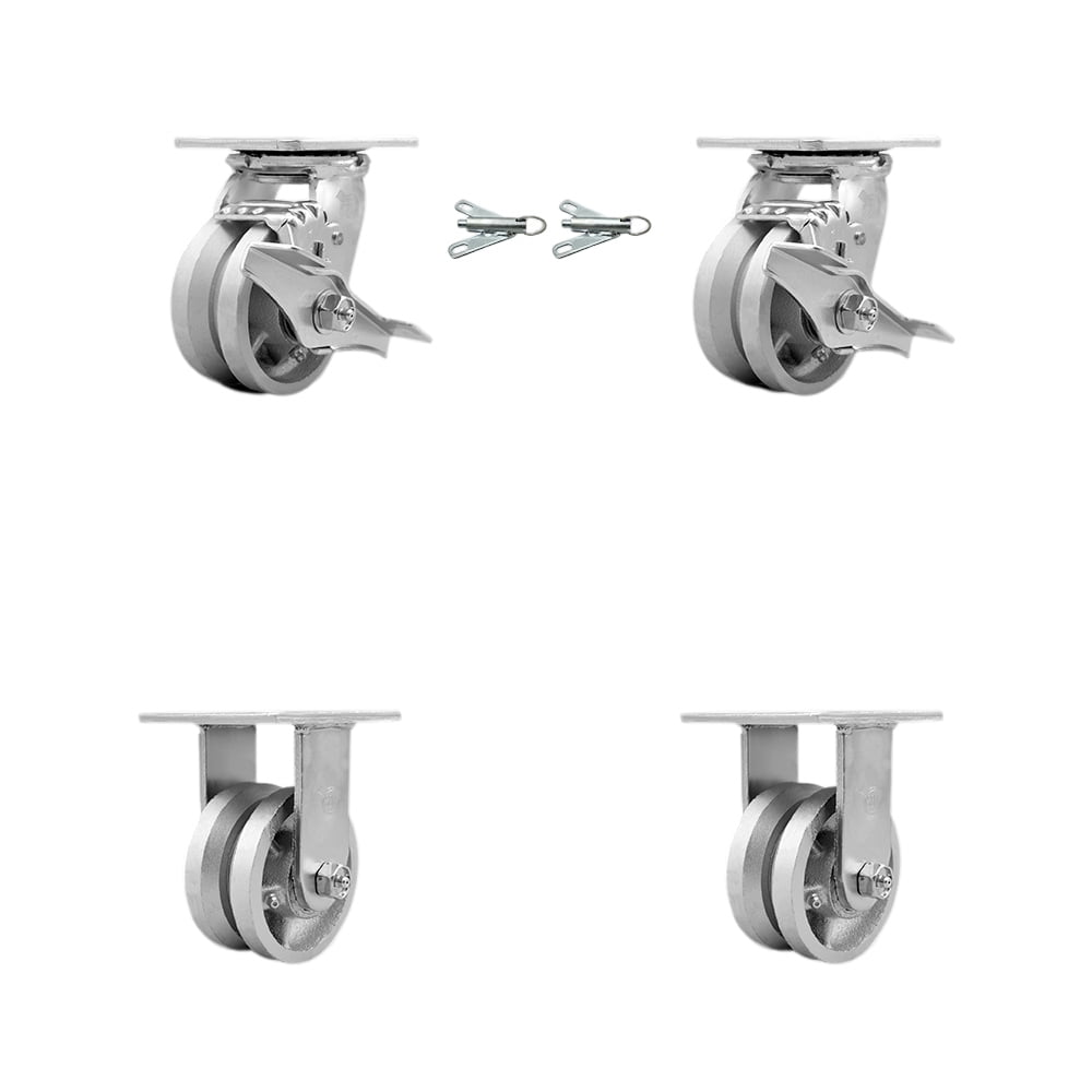 4 Inch V-Groove Semi Steel Caster Set with 2 Brakes/Swivel Locks 2 ...