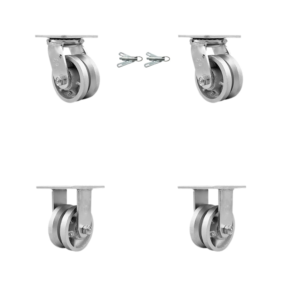 4 Inch V Groove Semi Steel Caster Set with Roller Bearings 2 Swivel ...