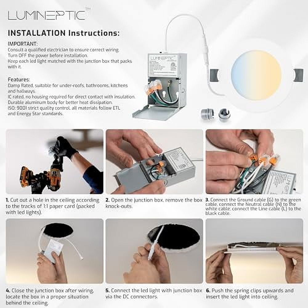 4 Inch White 9W 5CCT Selectable Color 750LM Dimmable Ultra-Slim ...