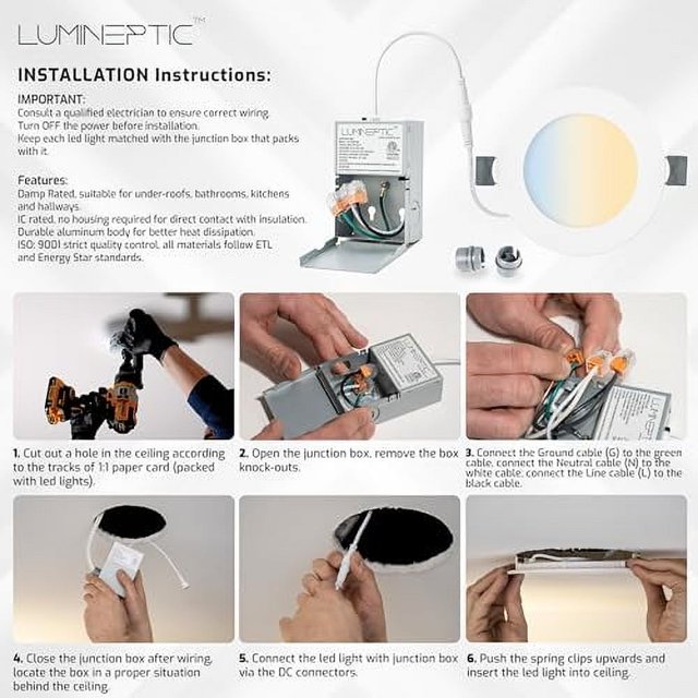 4 Inch White 9W 5CCT Selectable Color 750LM Dimmable Ultra-Slim ...