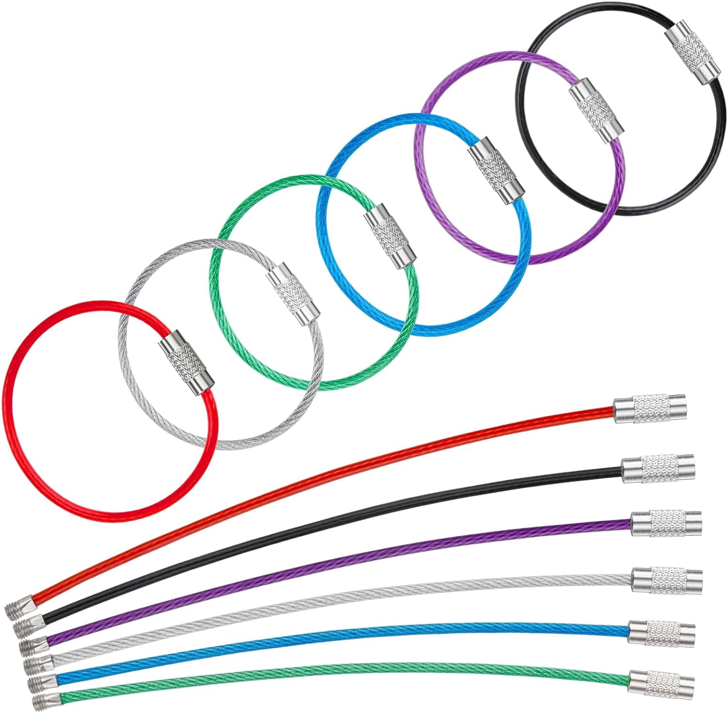4 Inch Wire Keychain Cable Large Stainless Steel Key Ring Loop Holder ...