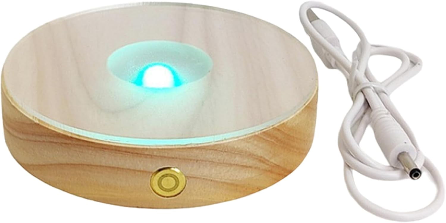 4 Inch Wooden LED Light Base, Suitable for Glass Crystal Spherical ...