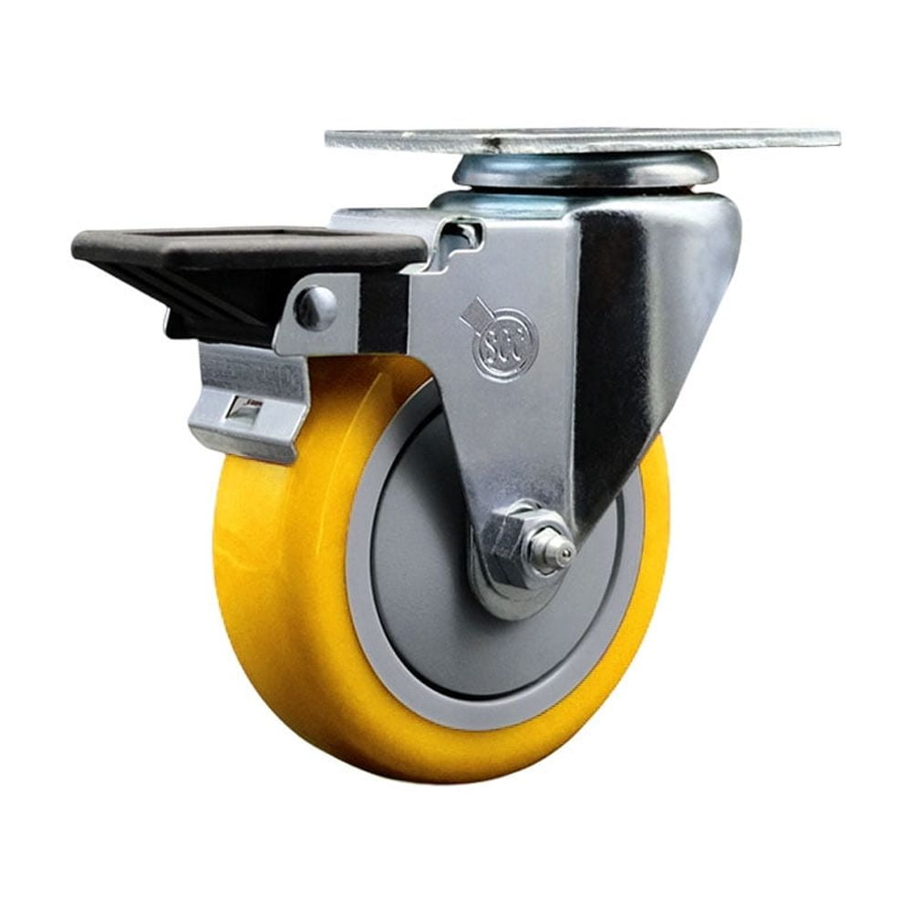 4 Inch Yellow Poly Wheel Swivel Top Plate Caster Posi Brake Service ...