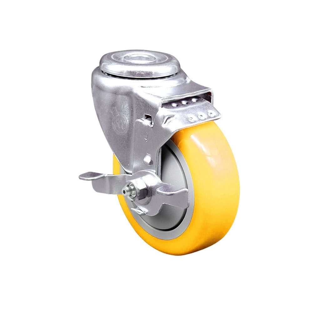 4 Inch Yellow Polyurethane Wheel Swivel Bolt Hole Caster with Brake SCC ...