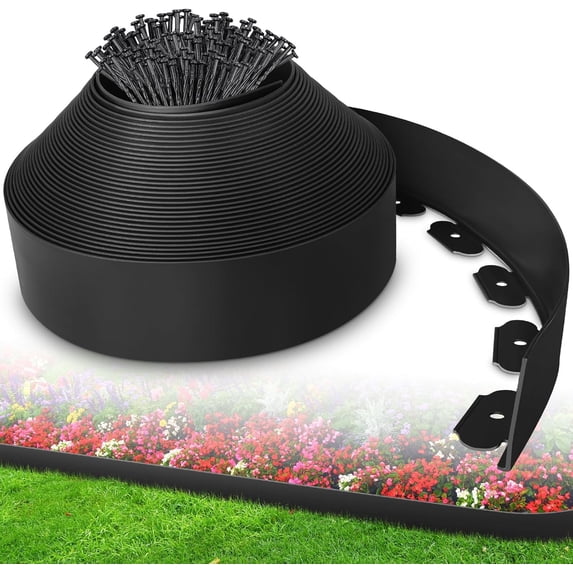 4-Inch x 100 FT Landscape Edging Border with 150 Stakes, Plastic Garden ...