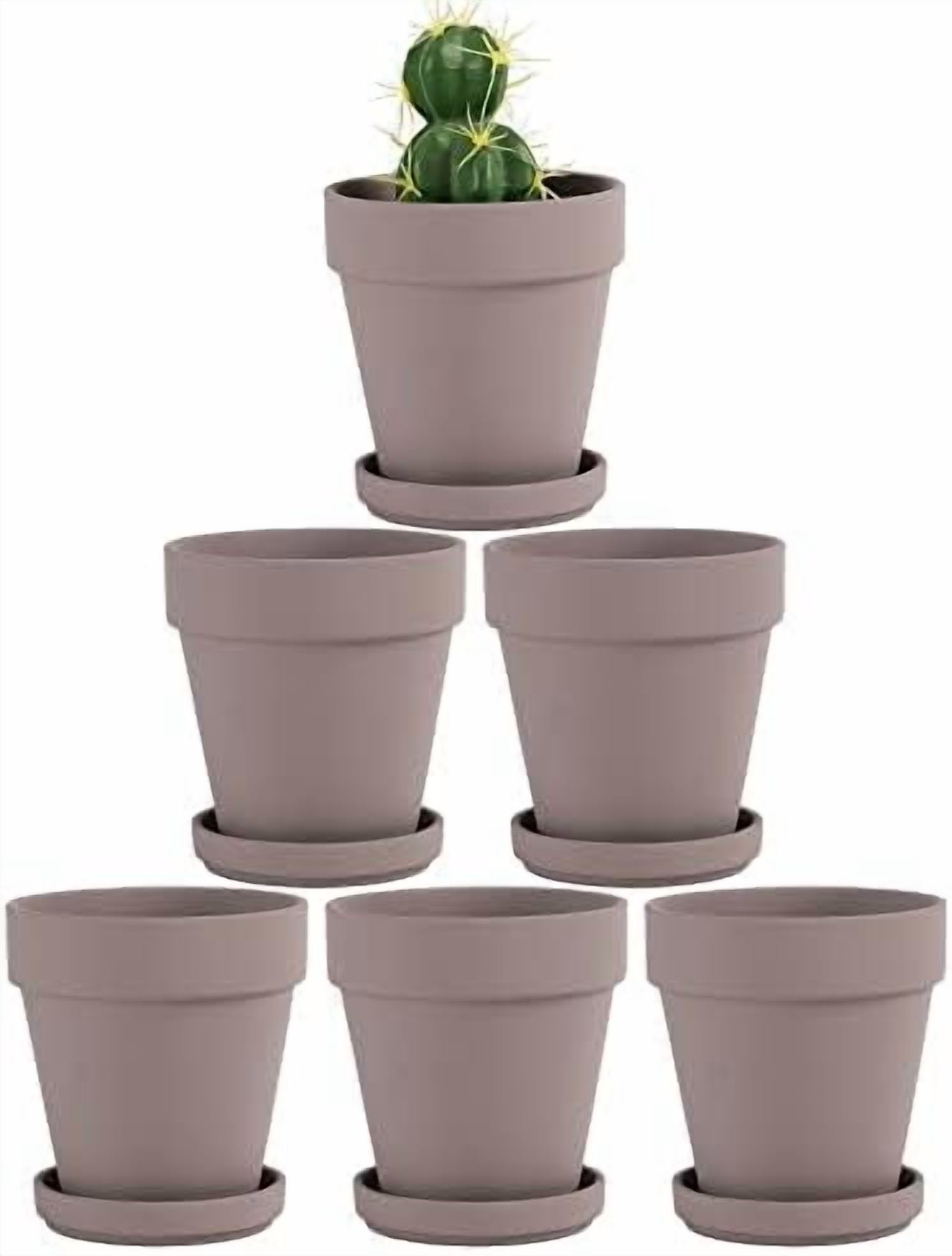4 Inches Small Pink Terracotta Pots with Saucer, 6 Pack 4