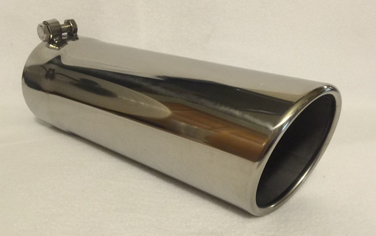4" Inlet x 4" Outlet x 12" Long Rolled Edge Polished Stainless Diesel ...