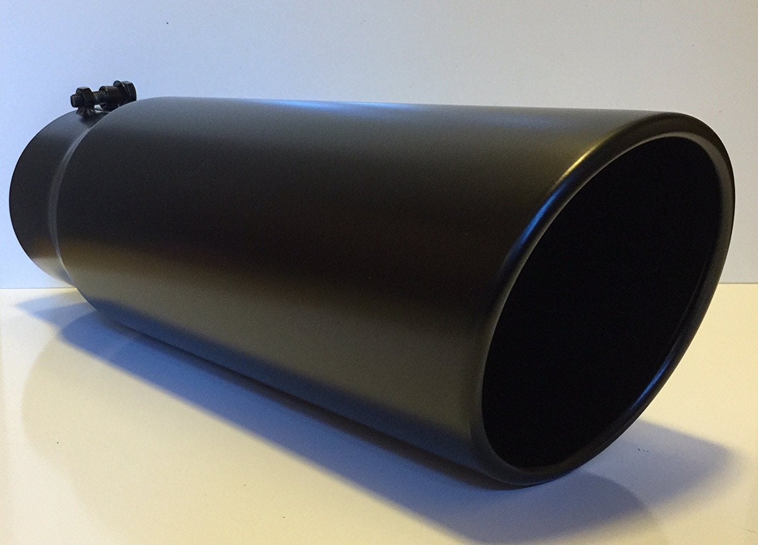 4" Inlet x 5" Outlet x 15" Long Rolled Edge FLAT BLACK Diesel Exhaust ...