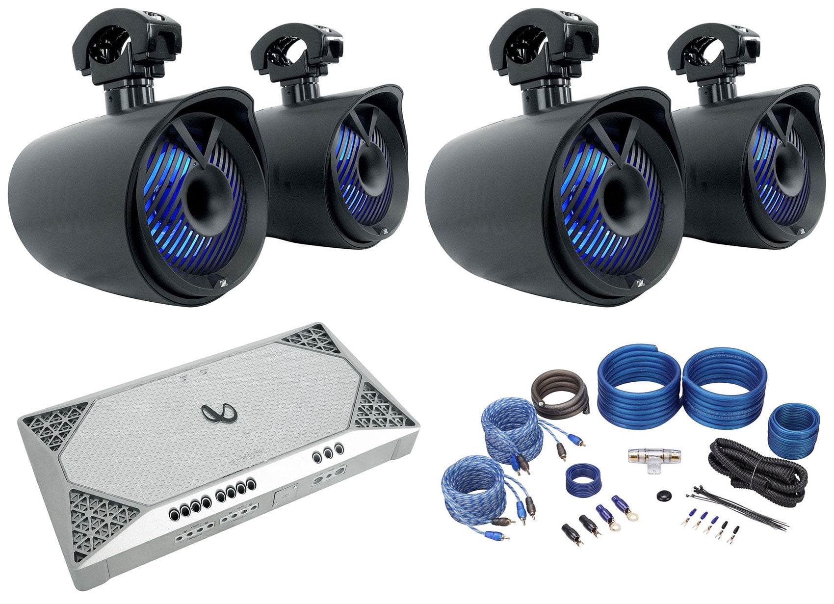 4 JBL MT6HLB Tower X Marine 6.5" Wakeboard Speakers+Infinity 4-Channel ...