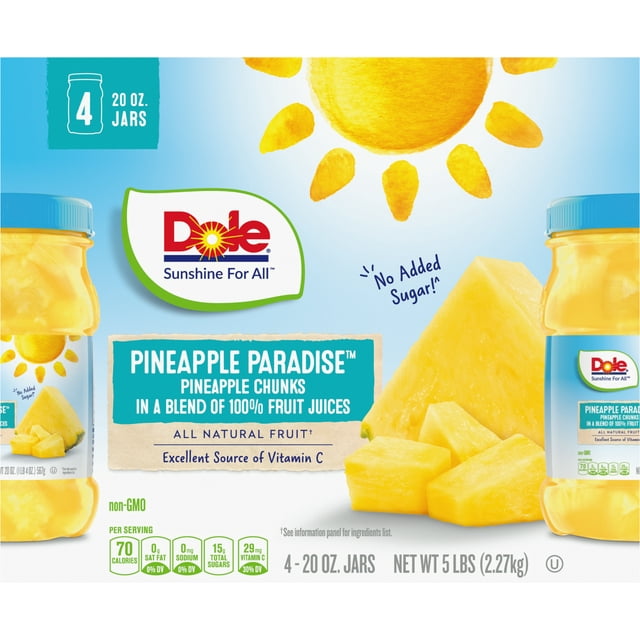 Dole Natural Pineapple Chunks in 100% Fruit Juices, 20 oz Jar (Pack of ...