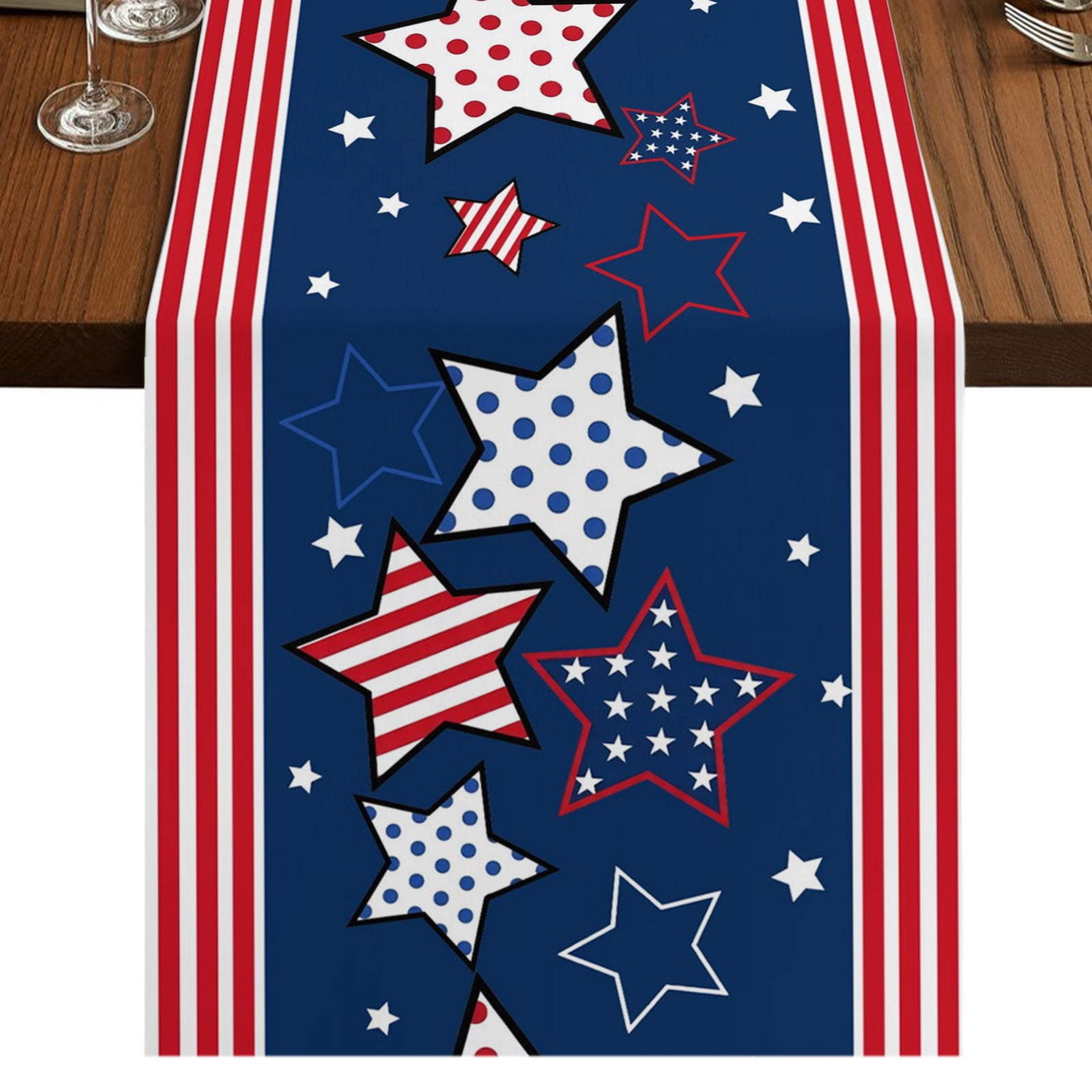 4 of July Burlap Cotton Table Runner 13x36 Inches Short, Patriotic USA ...