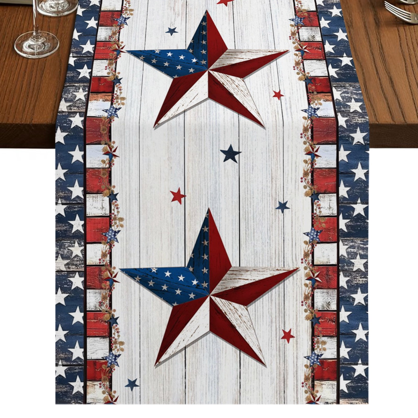 4 of July Burlap Cotton Table Runner 13x60 Inches Long, Red White ...