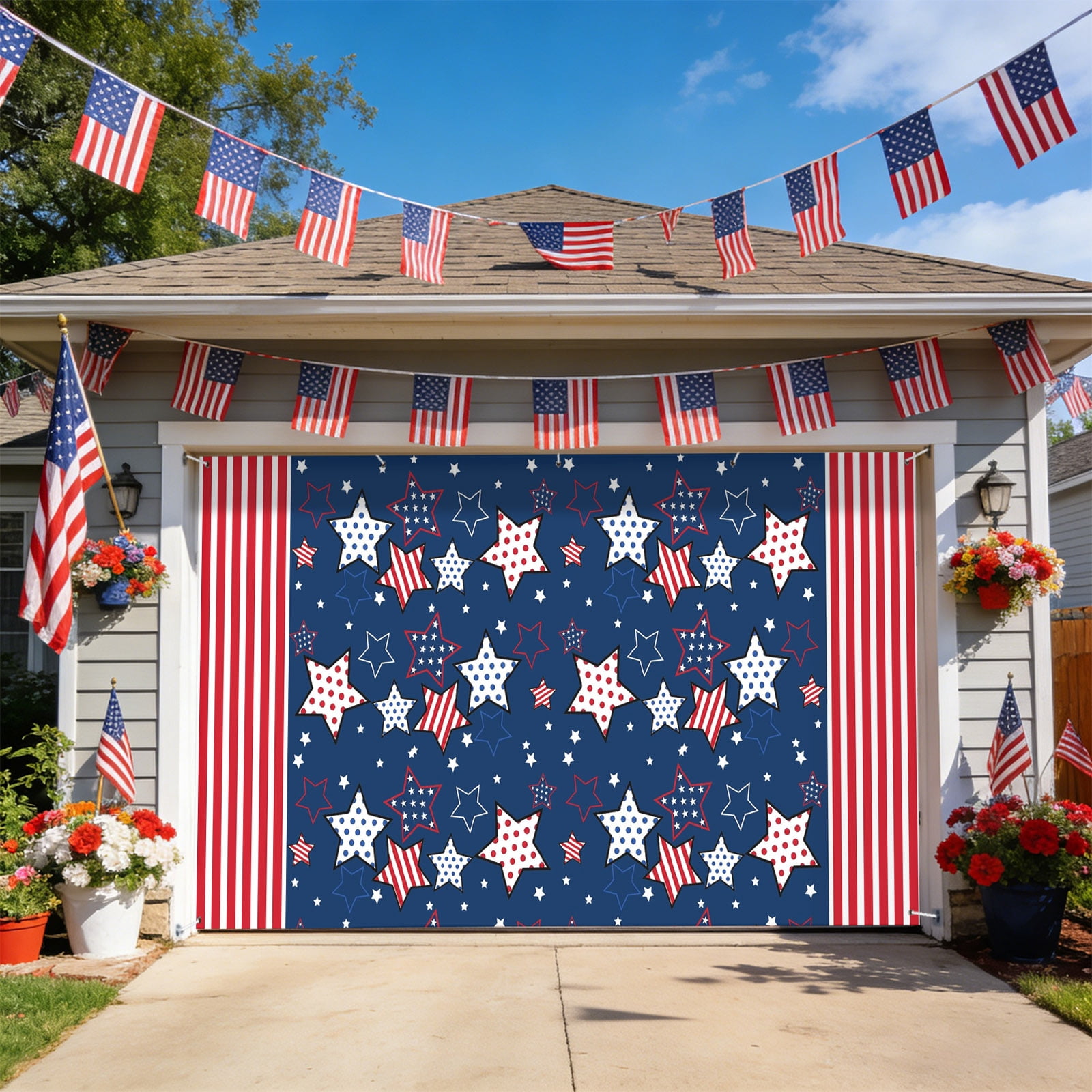 4 of July Garage Door Cover,Patriotic USA Flag Red White Stripes Stars ...