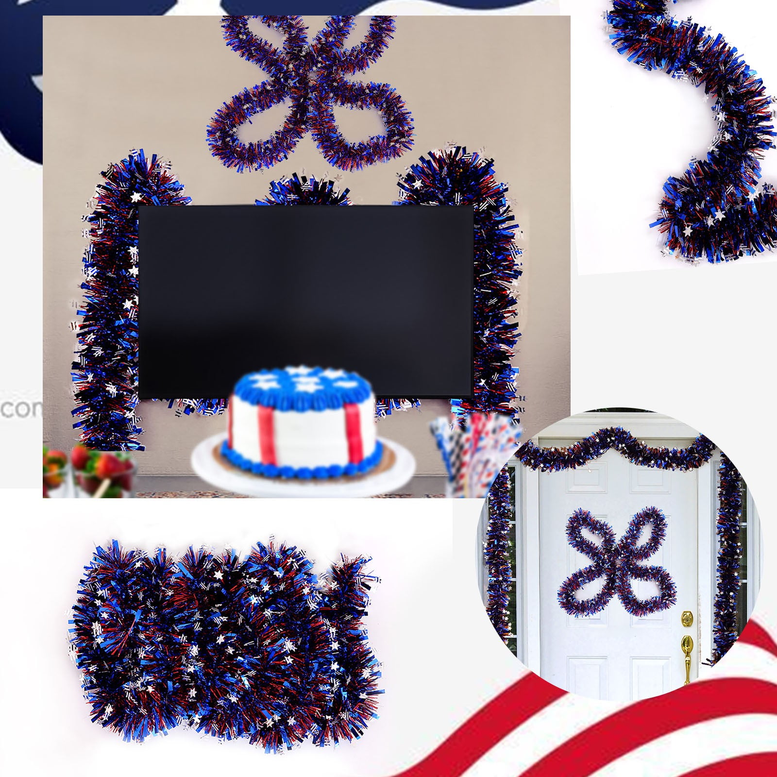 4 July Garland Patriotic Garland Glitter Independence Day Metal Garland ...