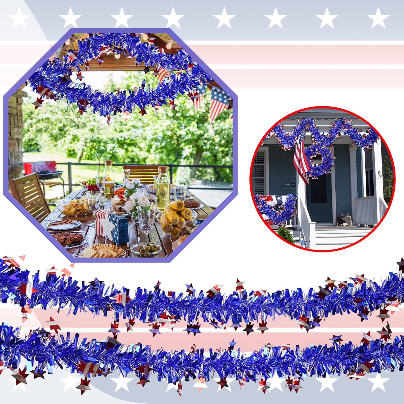 4 July Garland Patriotic Garland Glitter Independence Day Metal Garland ...