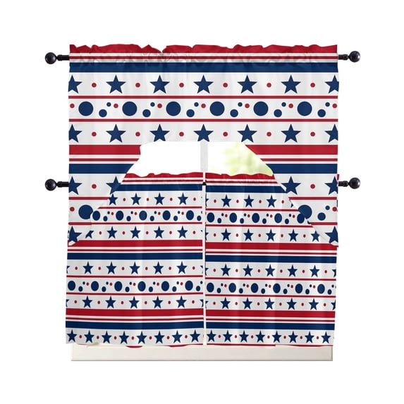4 of July Kitchen Curtains Sets for Windows 3 Piece, Patriotic American ...