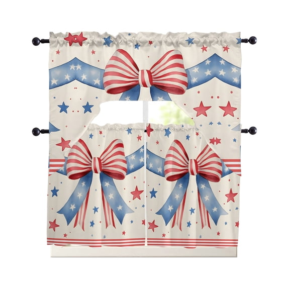 4 of July Kitchen Curtains Sets for Windows 3 Piece, Patriotic Usa Flag ...