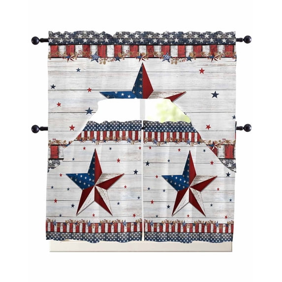 4 of July Kitchen Curtains Sets for Windows 3 Piece, Red White Stripes ...
