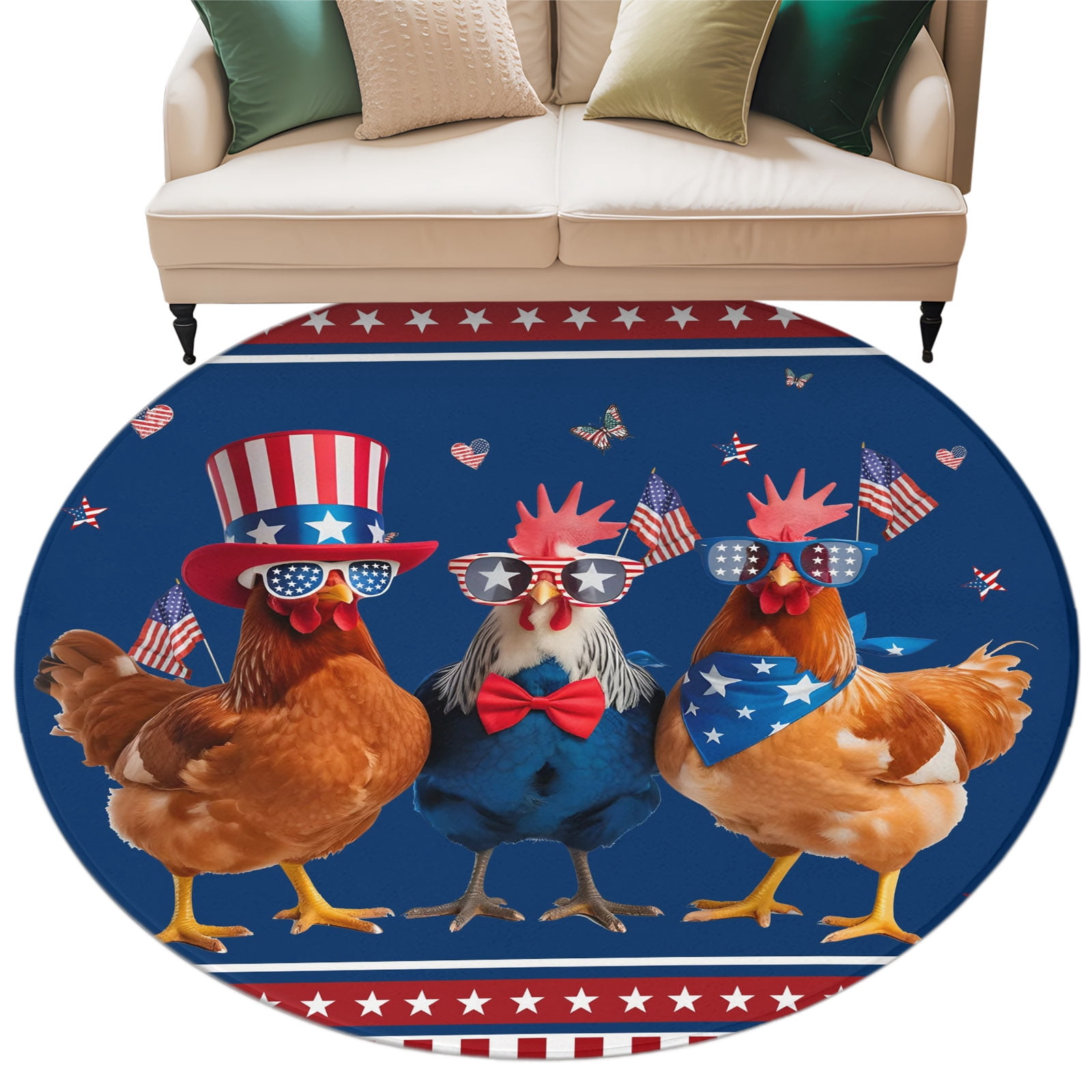 4 of July Round Rug 5ft Washable Circle Kitchen Rugs Non Slip Farmhouse ...