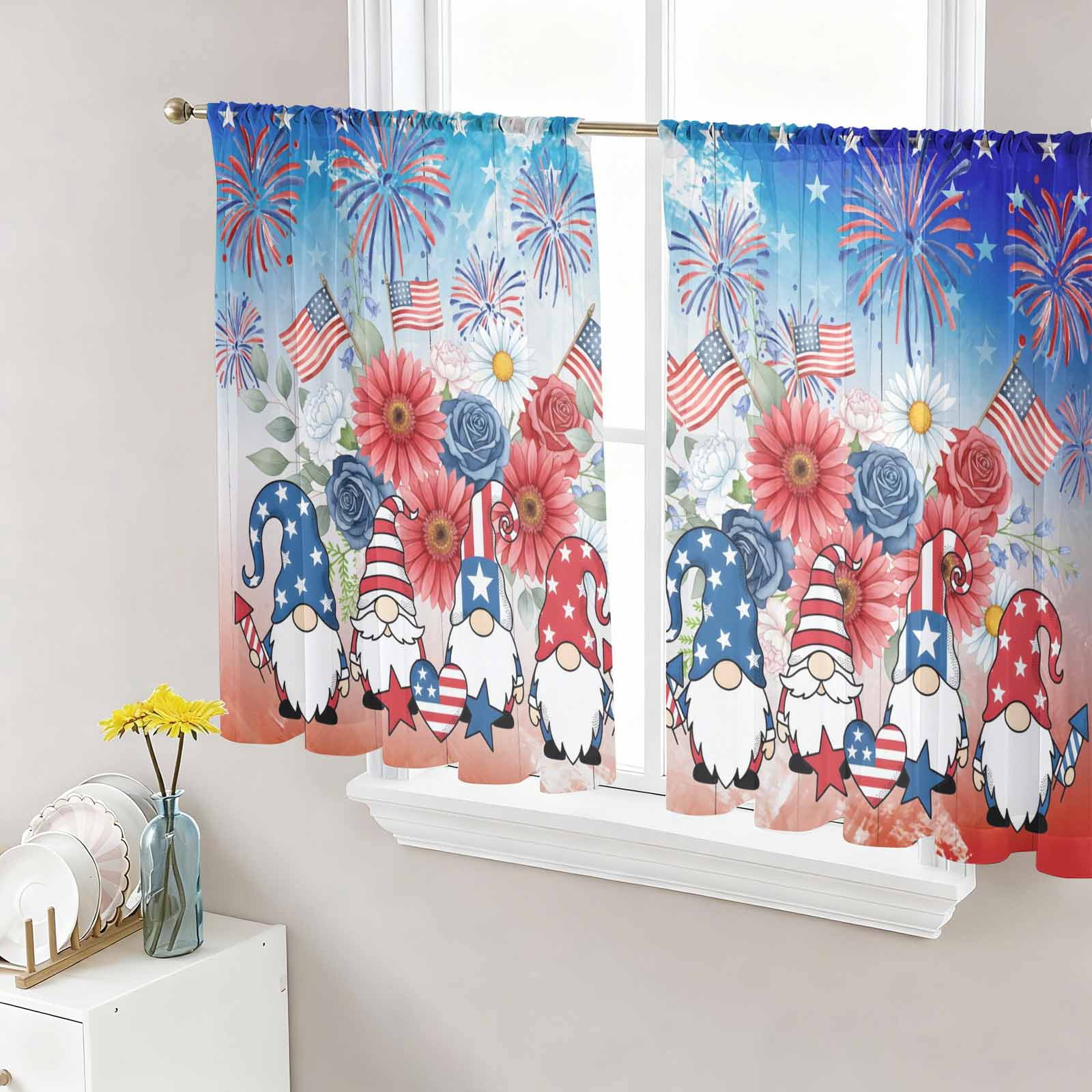 4 of July Sheer Curtains 45 Inch Length 2 Panels Set, American Flag ...