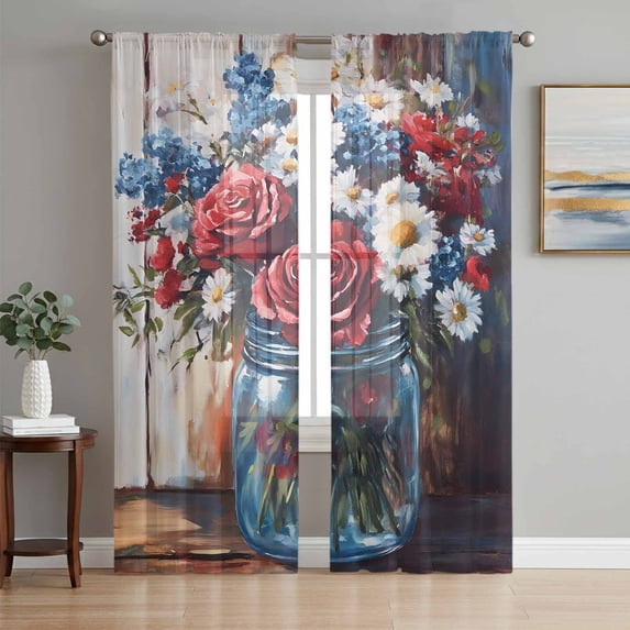 4 of July Sheer Curtains 72 Inch Length 2 Panels Set, Independence Day ...