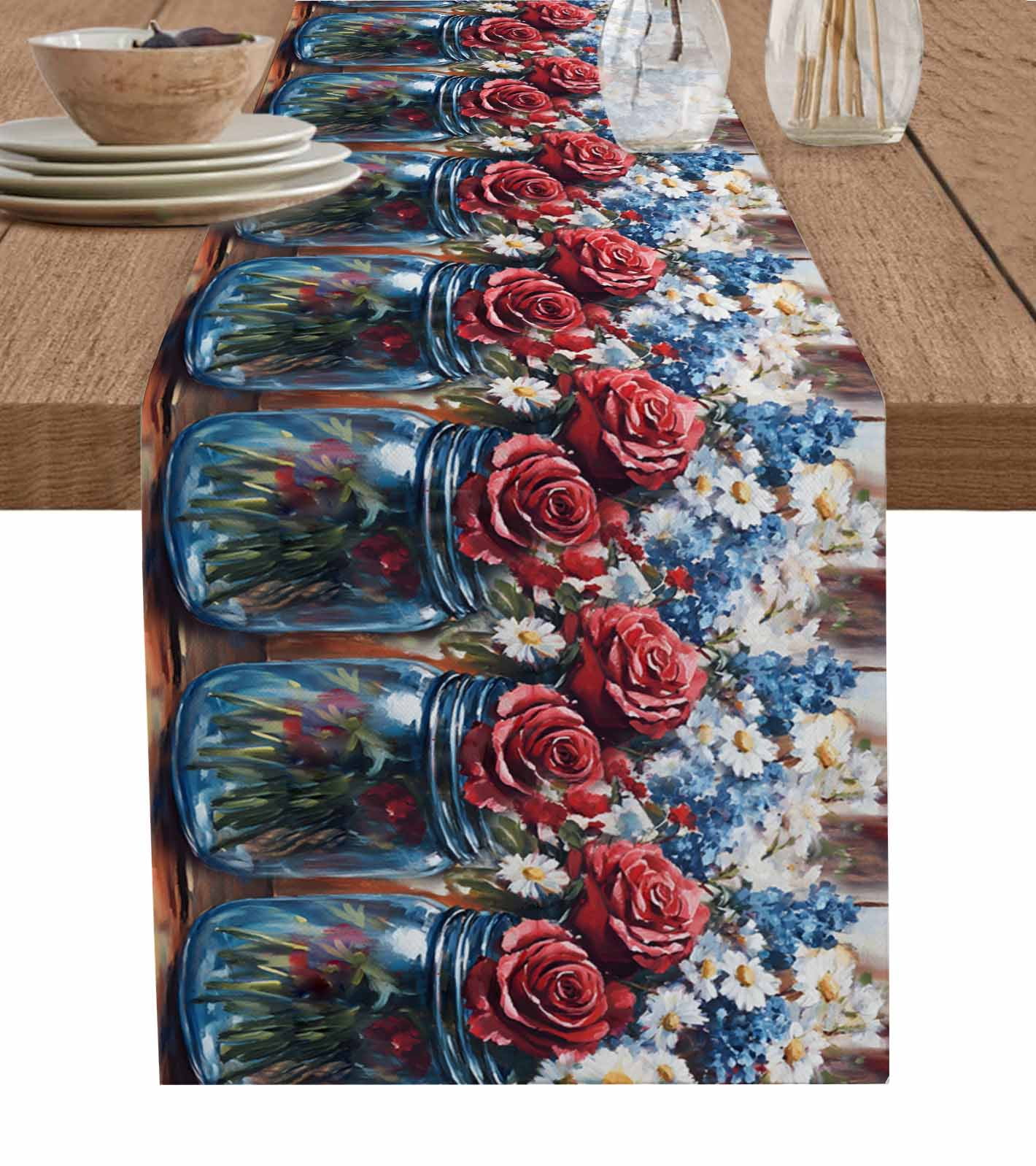 4 of July Table Runner Cotton Linen 60 Inch Holiday Dresser Scarves ...