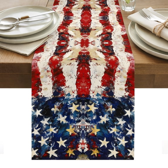 4 of July Table Runner Vintage American Flag Patriotic Abstract Stars ...