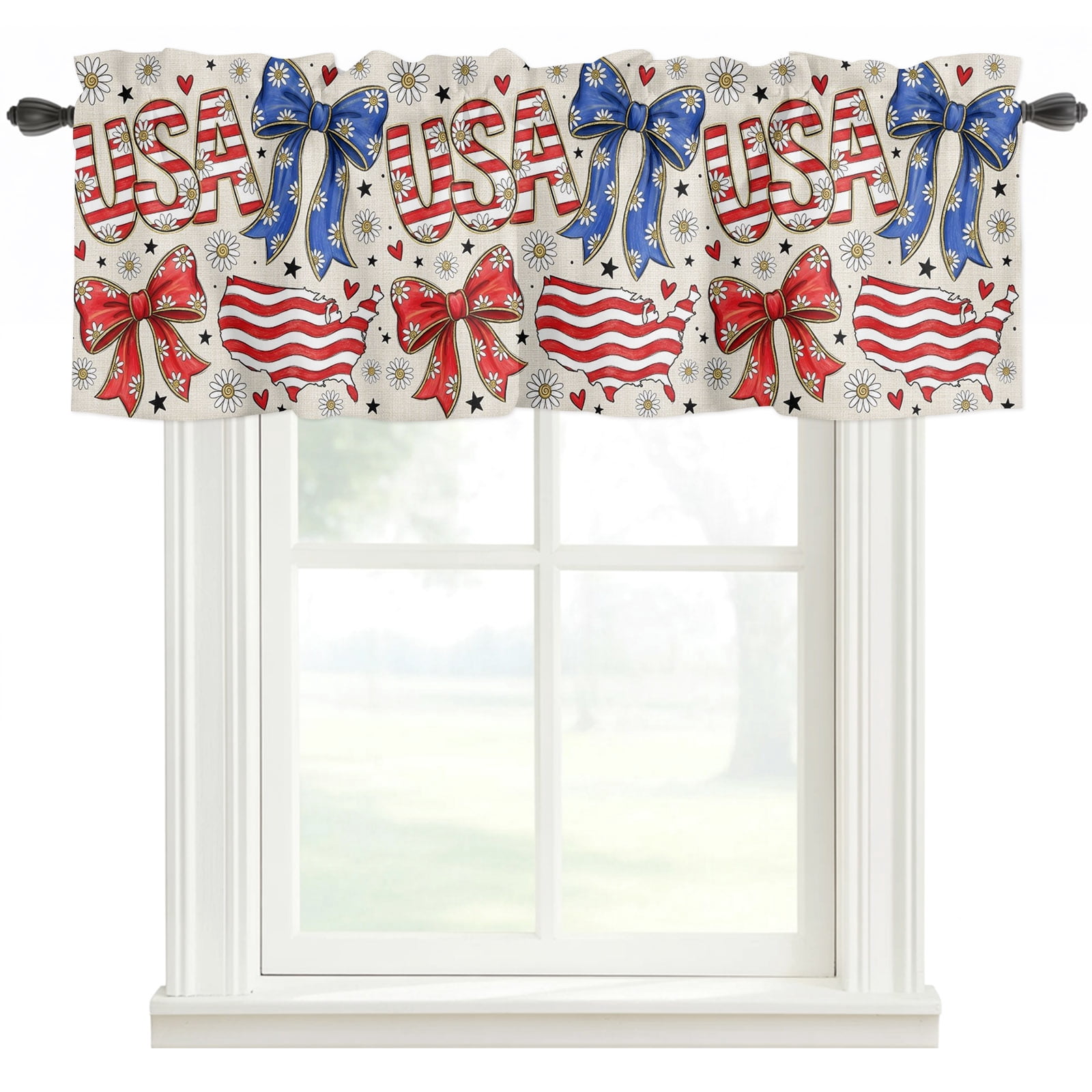 4 of July Valances for Windows Farmhouse Kitchen Curtains Valances Rod ...