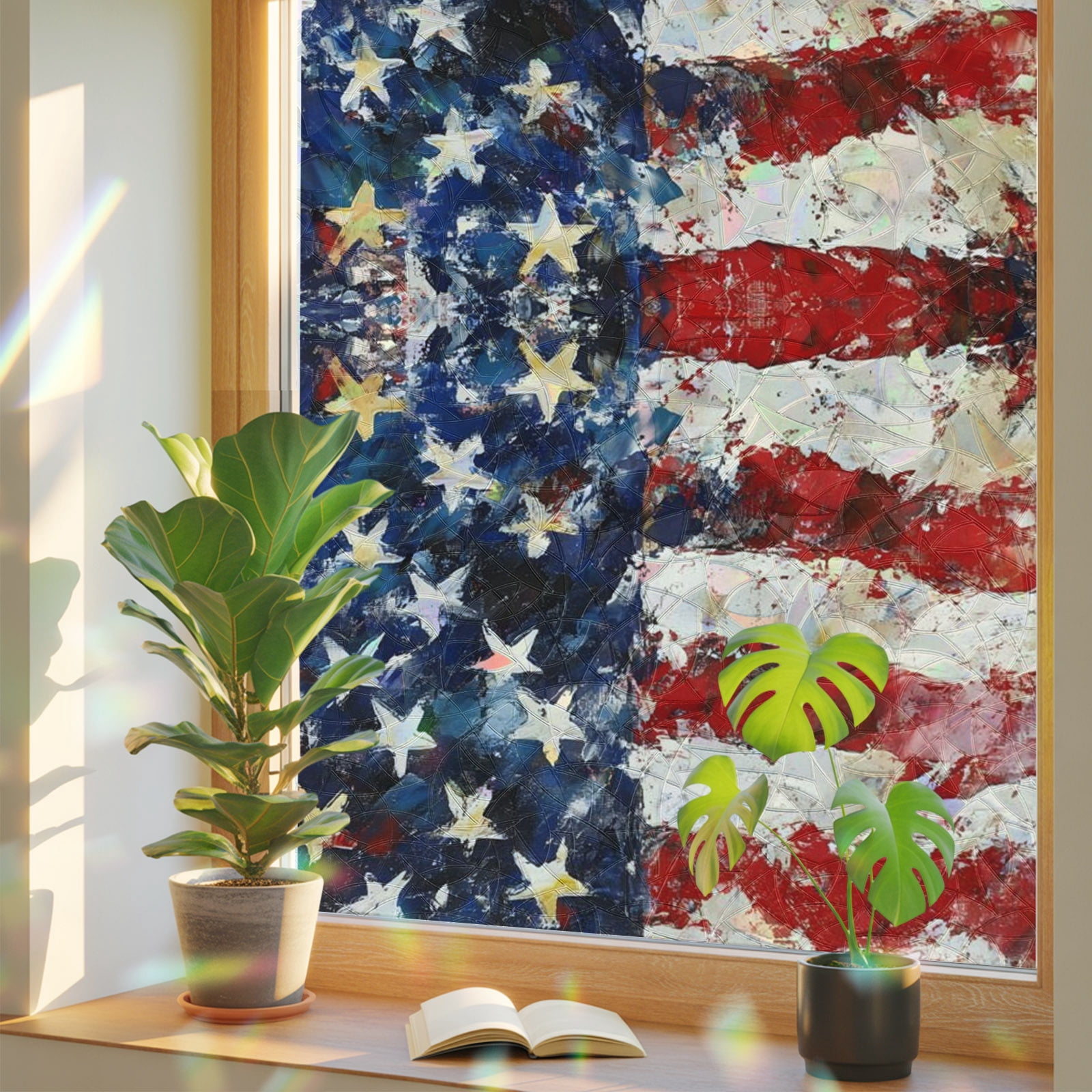 4 of July Window Privacy Film Rainbow Static Cling Stain Glass Window ...