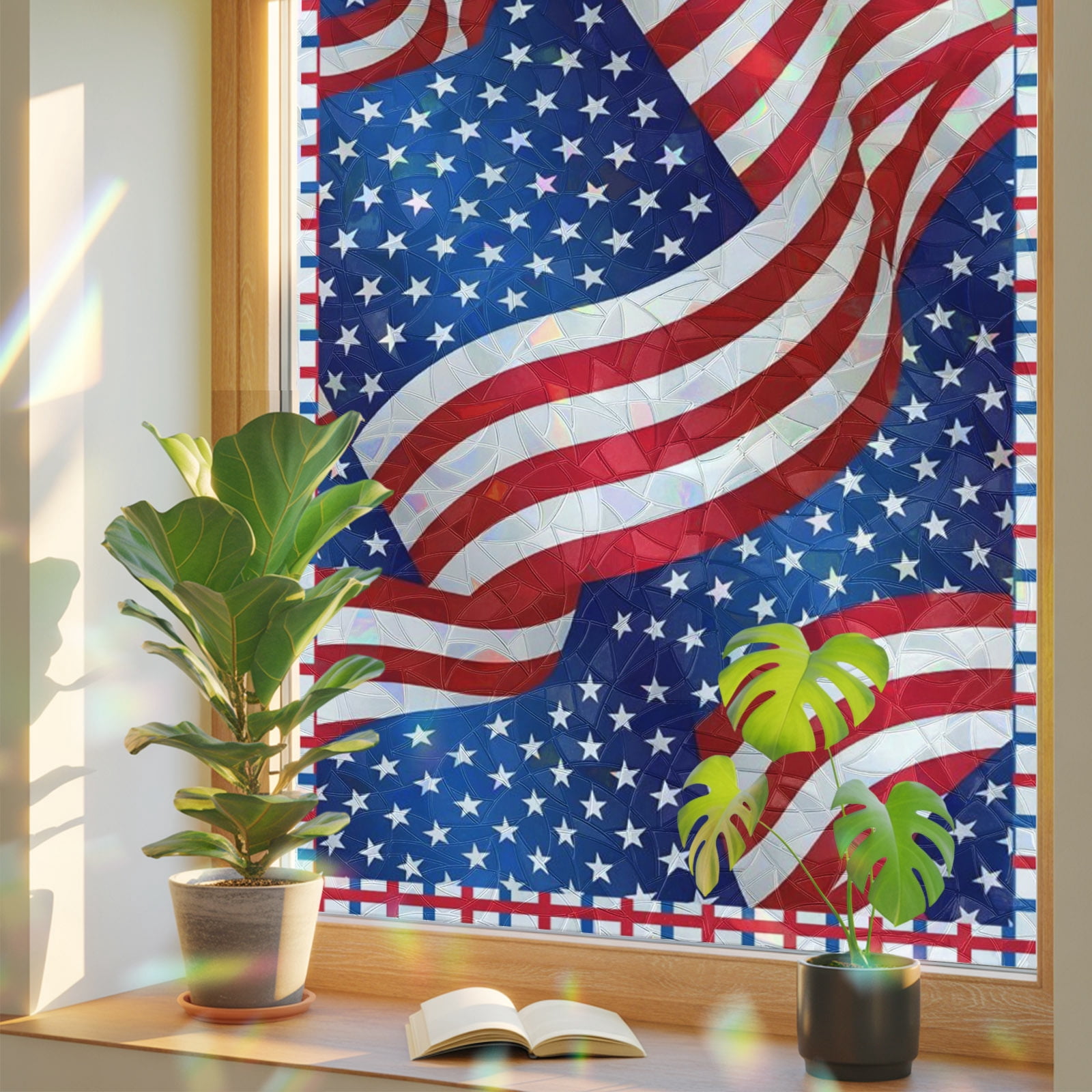 4 of July Window Privacy Film Rainbow Static Cling Stain Glass Window ...