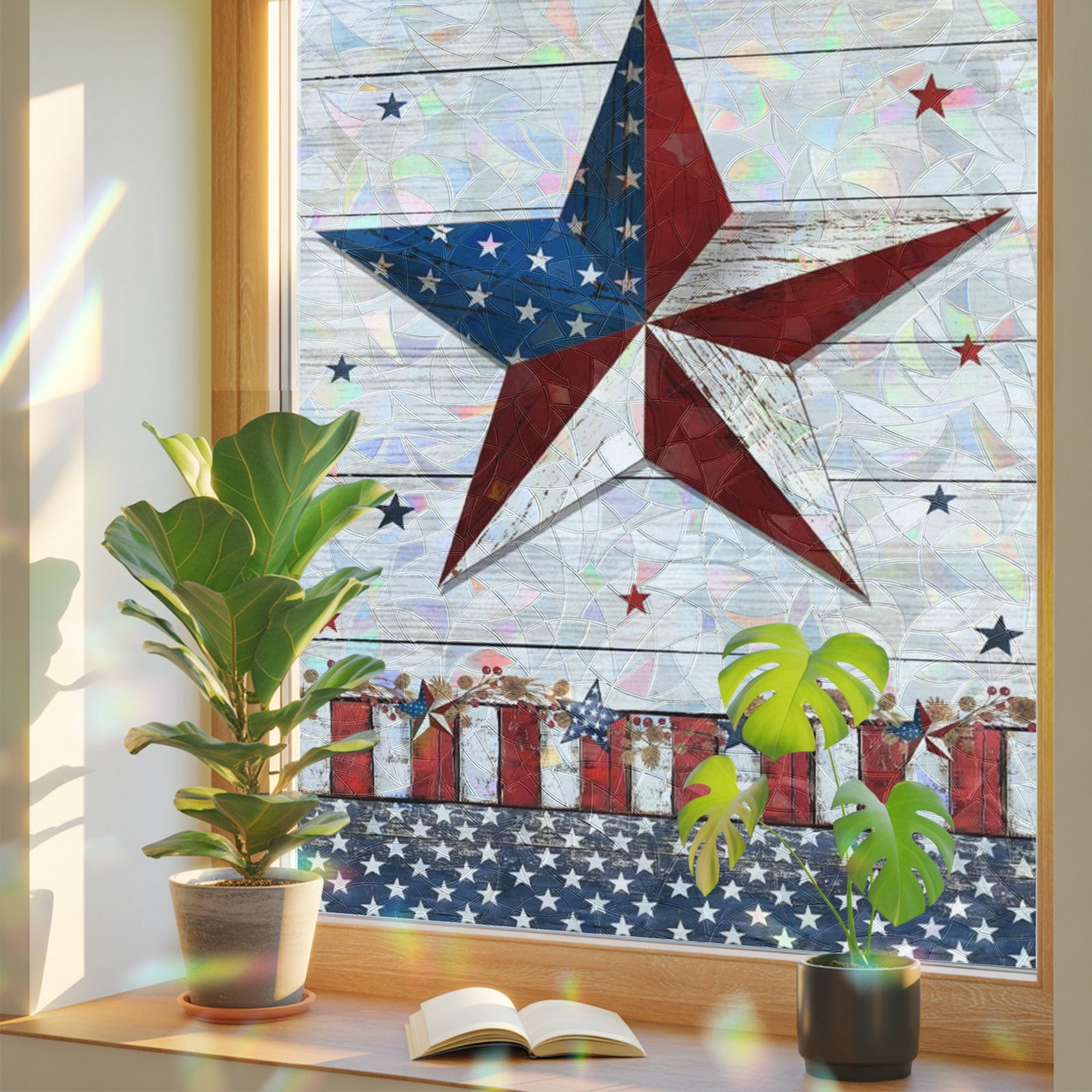 4 of July Window Privacy Film Rainbow Static Cling Stain Glass Window ...