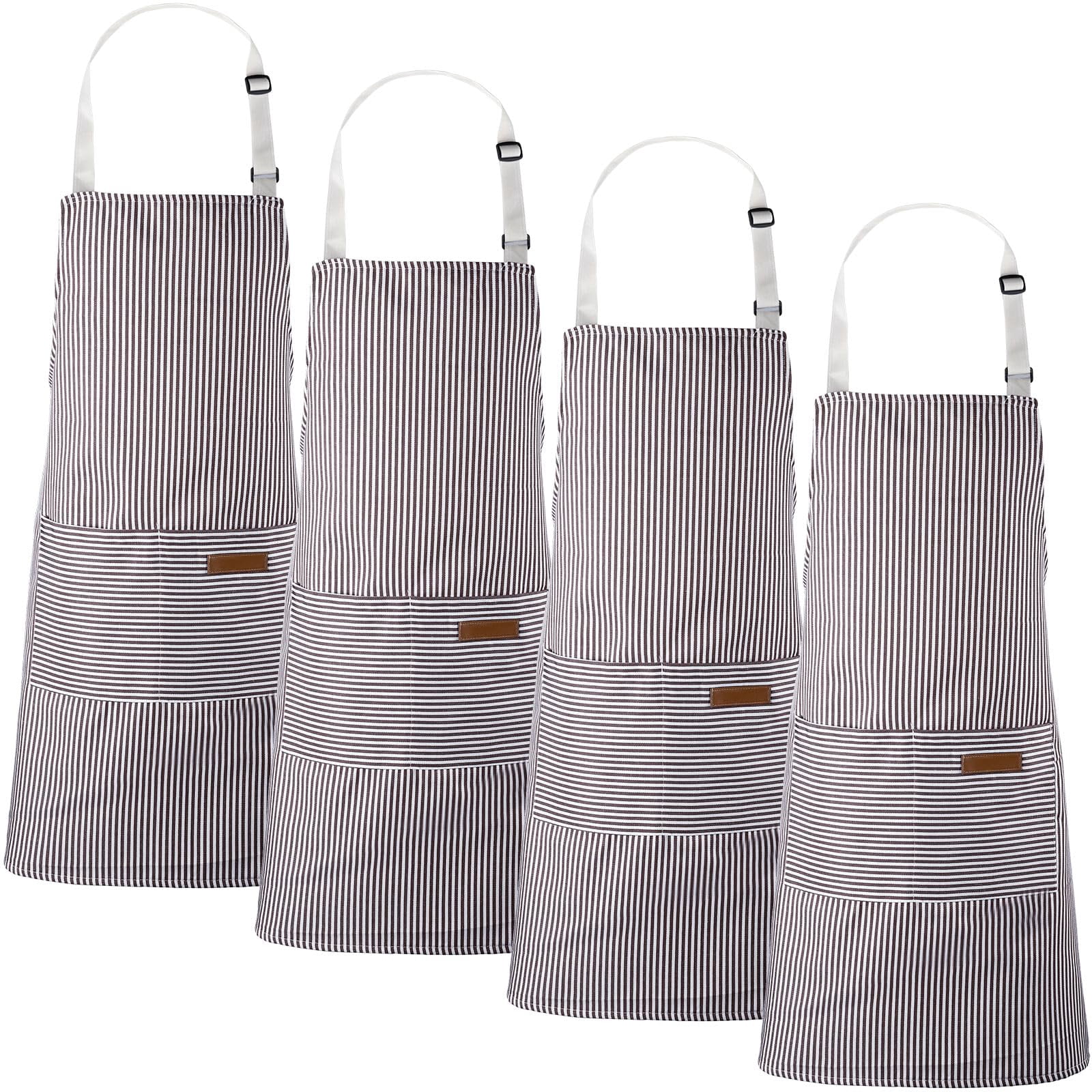 4 Kitchen Aprons With Pockets Adjustable Waterproof Cotton Striped ...