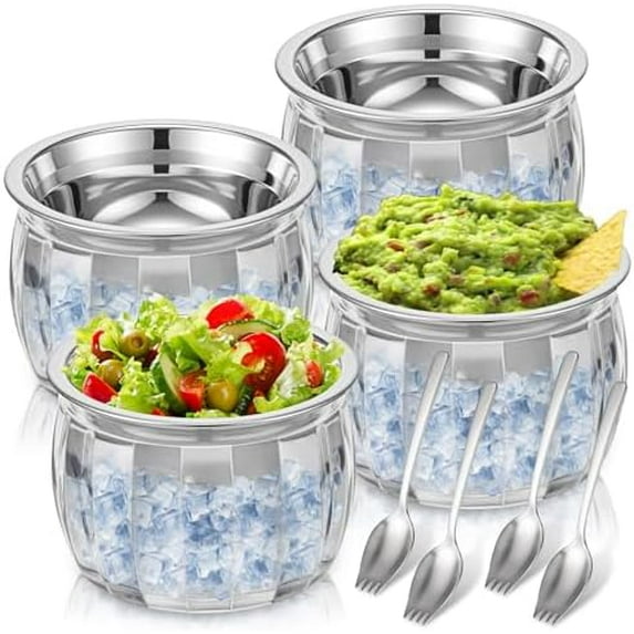 4 Kits Dip on Ice Bowl 9.5 oz Cold Bowls for Serving with Spoons and ...