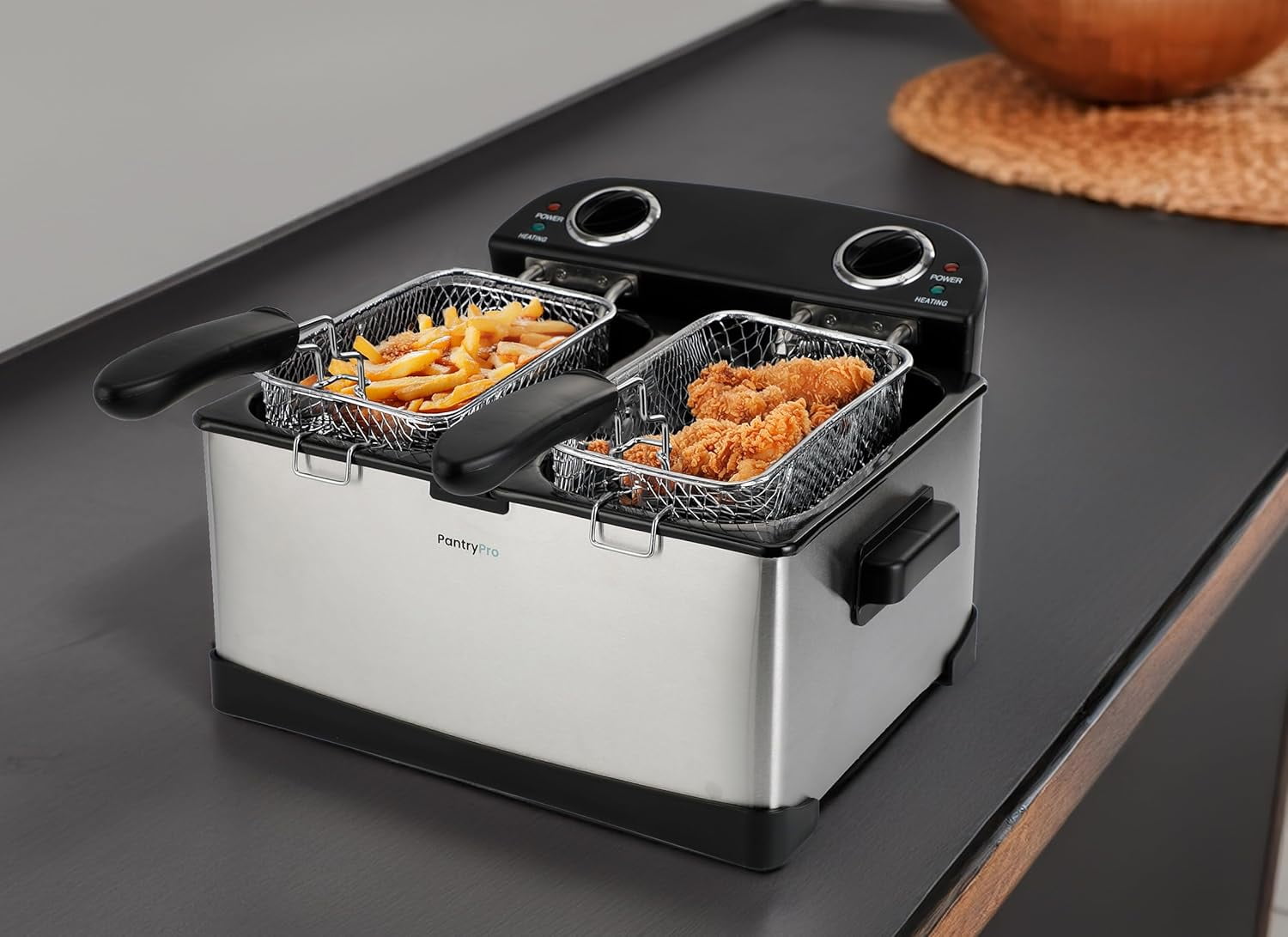 4 L / 4.2 Qt Stainless Steel Double Electric Deep Fryer - 2 Drip-Hook ...