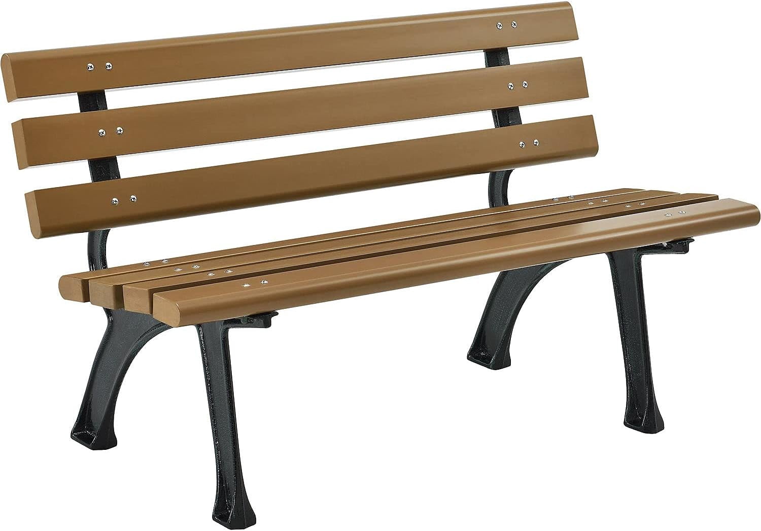 4'L Outdoor Park Bench with Backrest, Recycled Plastic Slats, Wrought ...