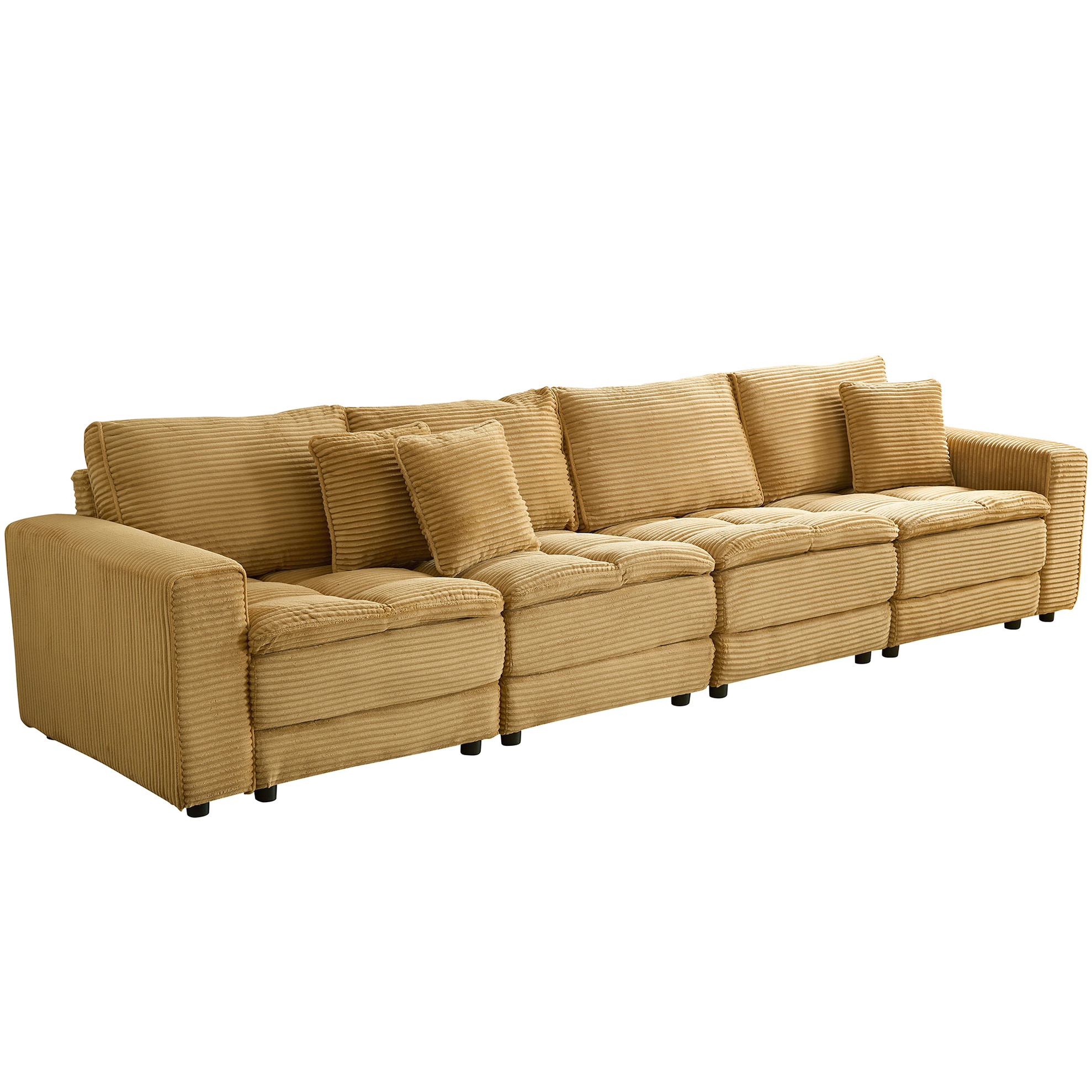 4 L Shaped Sectional Couch, Yellow Corduroy, Detachable Seat & Back ...